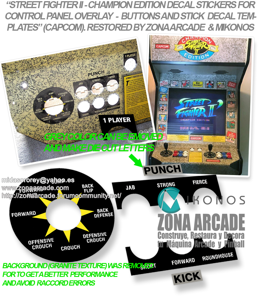 “STREET FIGHTER II CHAMPION EDITION STICKERS FOR CONTROL PANEL OVERLAY - BUTTONS AND STICK DECAL ...